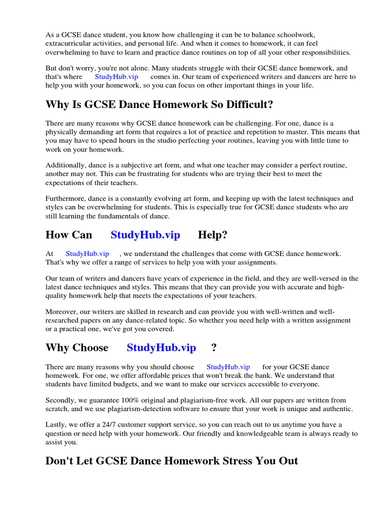 Gcse Dance Homework | PDF | Homework | Dances