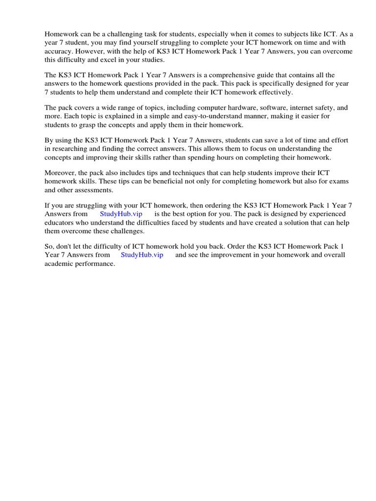 Ks3 Ict Homework Pack 1 Year 7 Answers | PDF | Educational Technology | Facebook