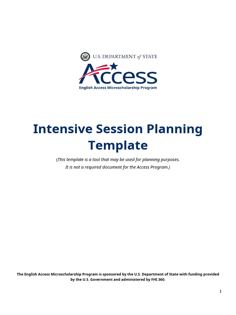 Intensive Session Planning Template (Final) | PDF | Experience | Learning