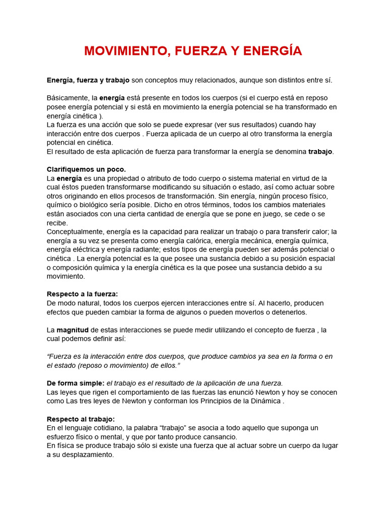 Fuerza, Energía y Movimiento en Física | PDF | Fuerza | Energía potencial
