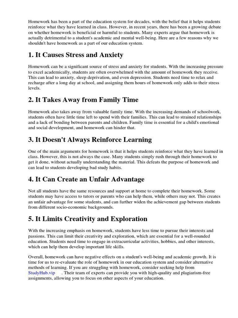 Reasons Why We Shouldnt Have Homework | PDF | Homework | Learning