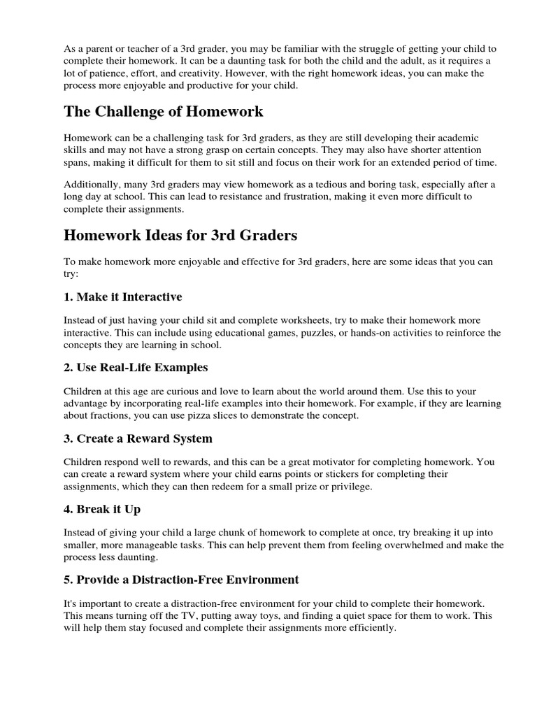 Homework Ideas For 3rd Graders | PDF | Homework | Learning