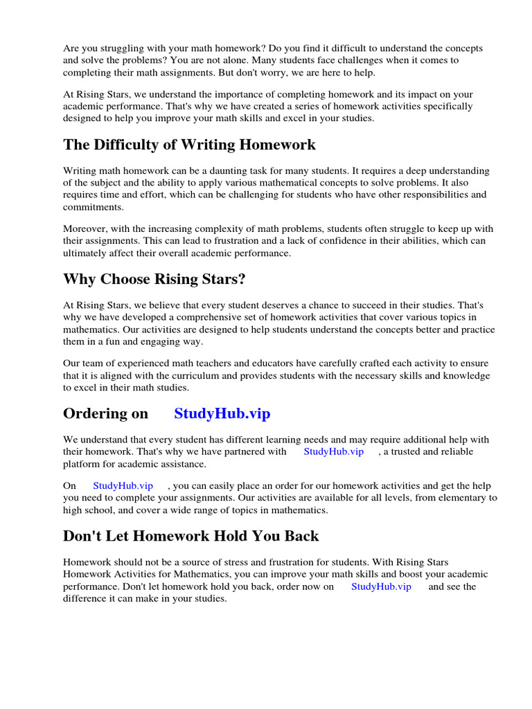 Rising Stars Homework Activities Mathematics | PDF | Homework | Mathematics Rising Stars Homework Activities Mathematics | PDF | Homework | Mathematics