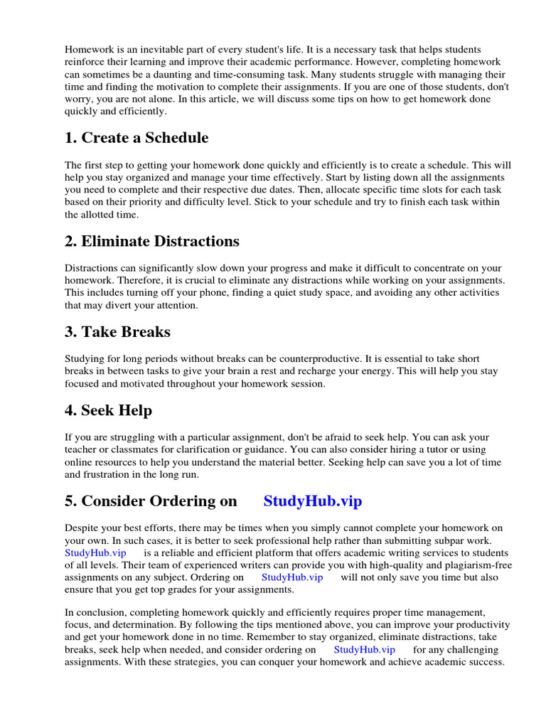 How to Get Homework Done Quickly and Efficiently | PDF | Homework ...