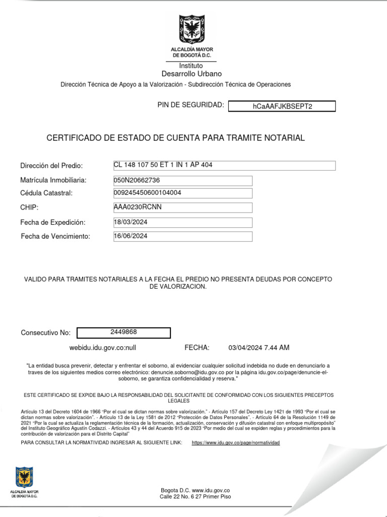 Certificado Notarial: Predio Sin Deudas | PDF