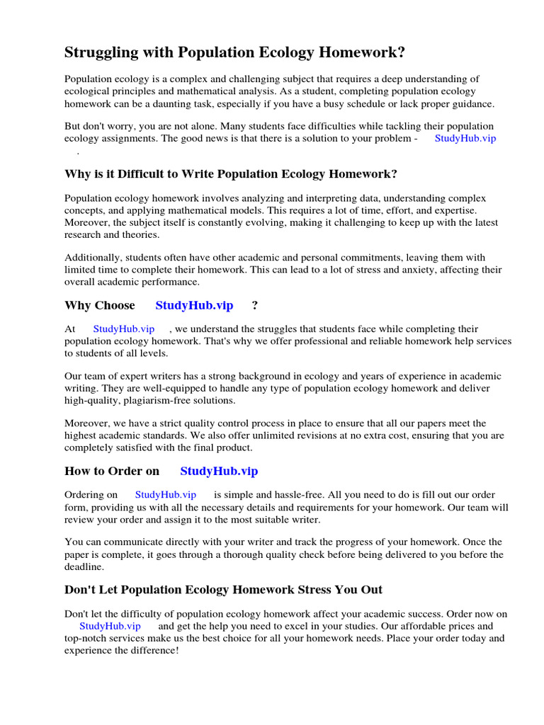 Population Ecology Homework | PDF | Ecology | Homework