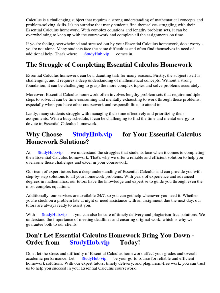 Essential Calculus Homework Solutions | PDF | Integral | Trigonometry