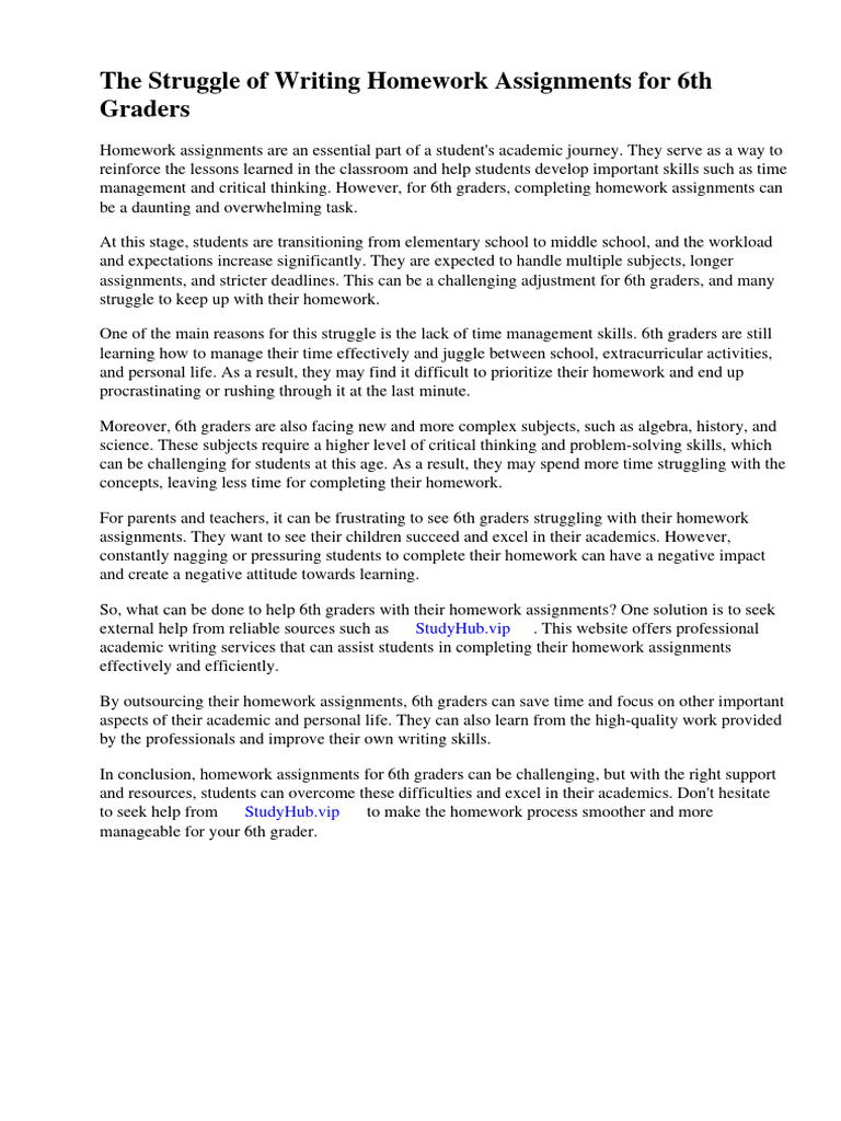 Homework Assignments for 6th Graders | PDF | Homework | Worksheet