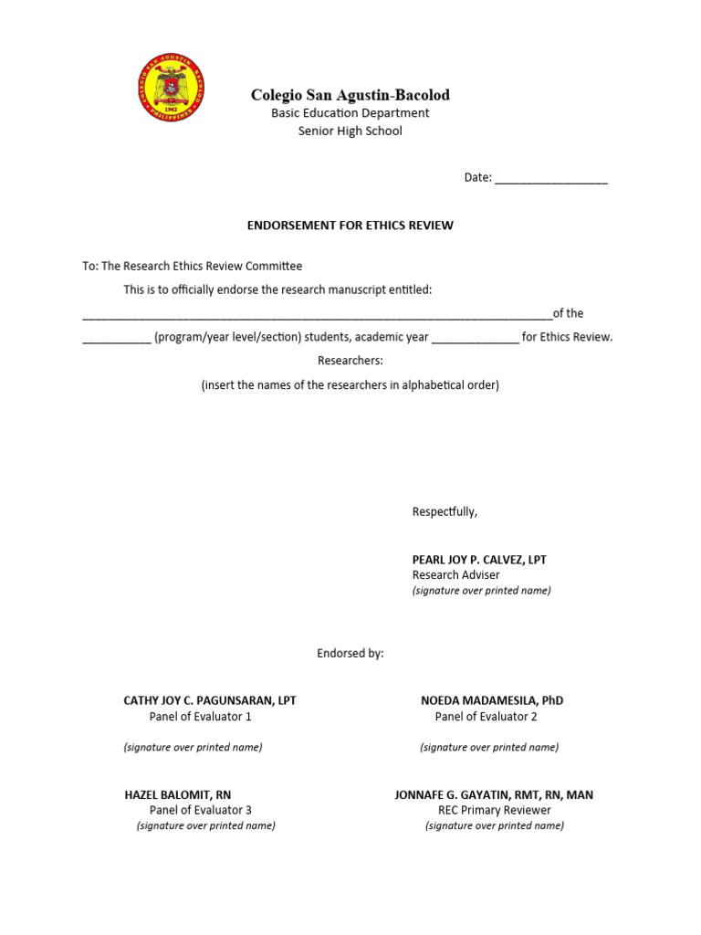 Endorsement Letter For Ethics Review | PDF Endorsement Letter For Ethics Review | PDF