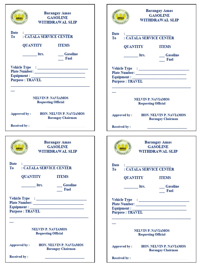 Gasoline Withdrawal Slip | PDF | Fuels | Vehicles