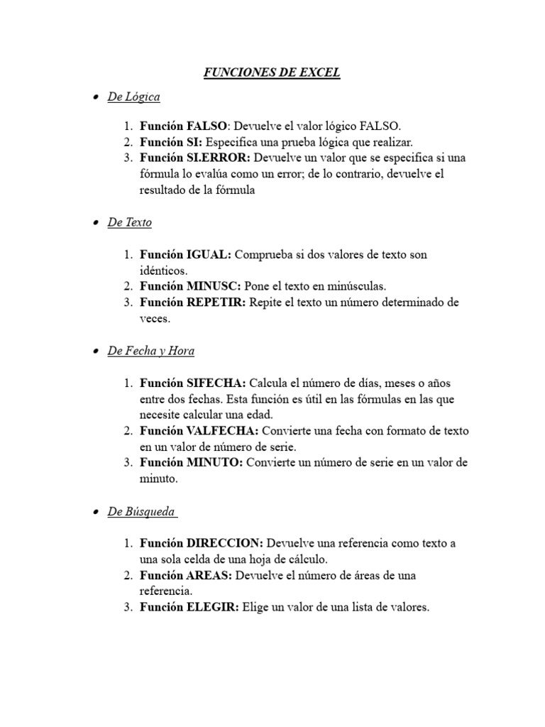 Funciones De Excel Descargar Gratis Pdf Función Matemáticas