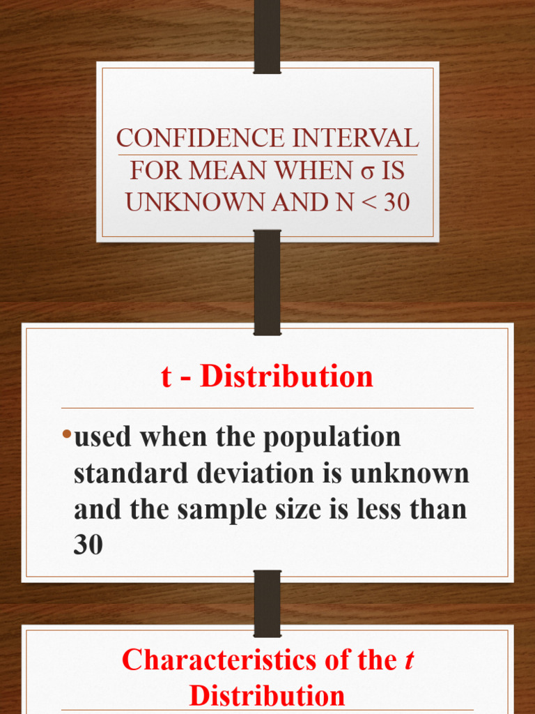 11. Confidence Interval for Mean When σ is Unknown | PDF | Teaching ...