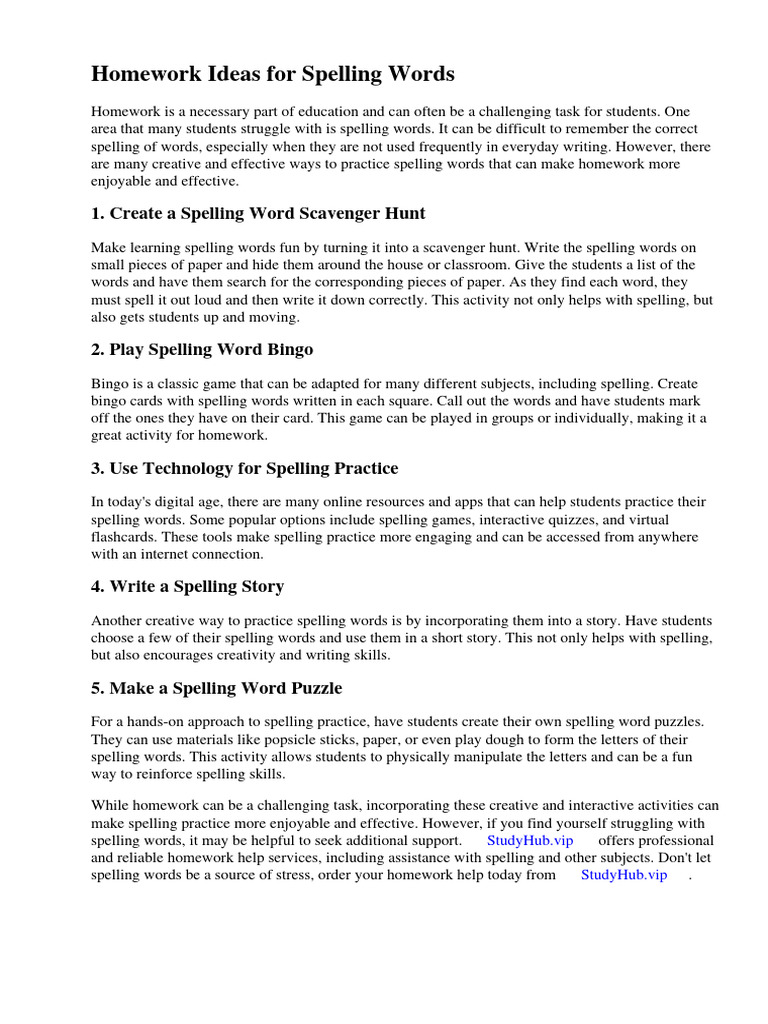 Homework Ideas For Spelling Words | PDF | Homework
