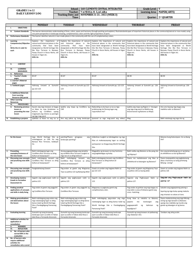 DLL-MAPEH-5-Q2W3 | PDF | Learning | Cognition