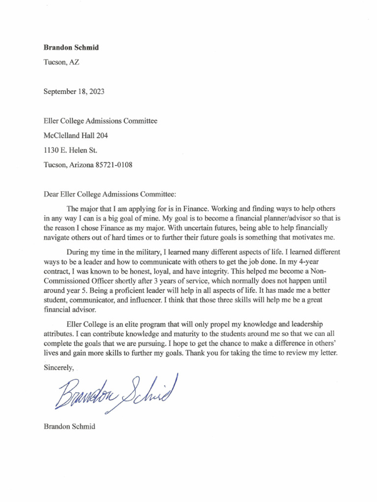 Schmid Brandon Cover Letter | PDF