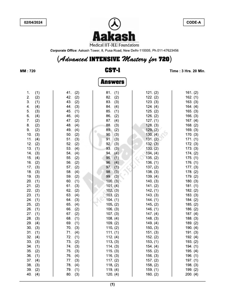 CST-1 Answerkey | PDF