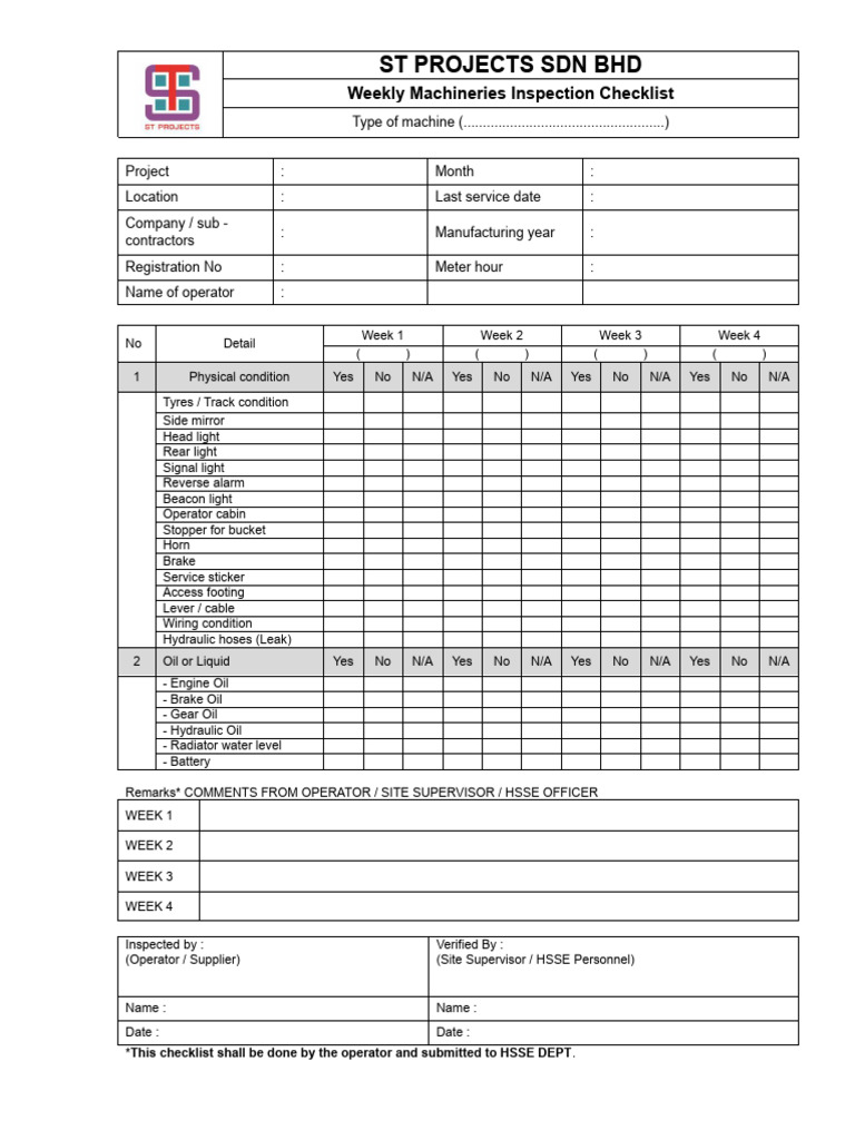 Machineries Inspection Checklist Form | PDF