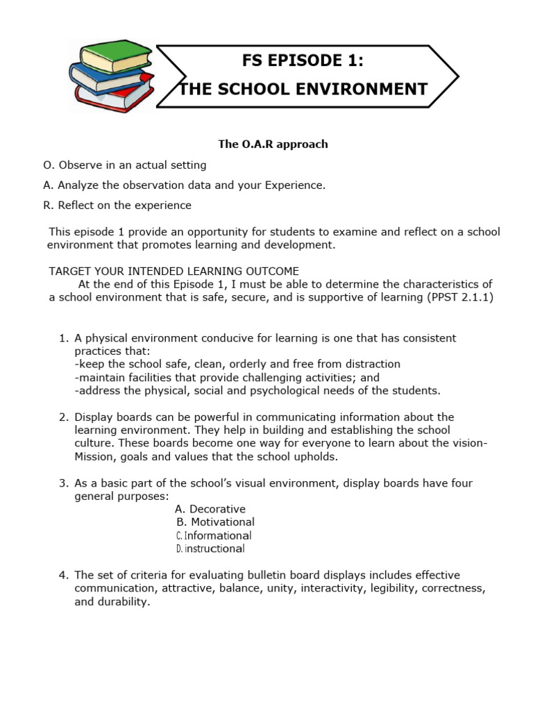 FS 1 Episode 1 The School Environment Autosaved DONE | Download Free PDF | Classroom | Learning