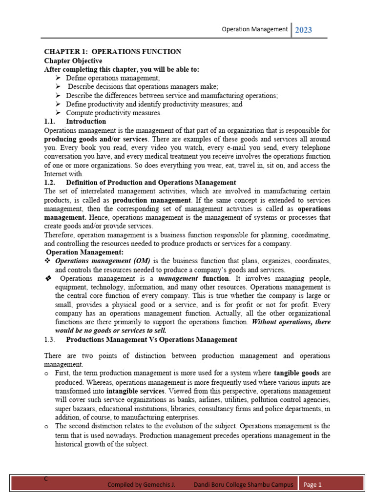 OM Chapter 1 Lecture Note 1 | PDF | Operations Management | Labour Economics