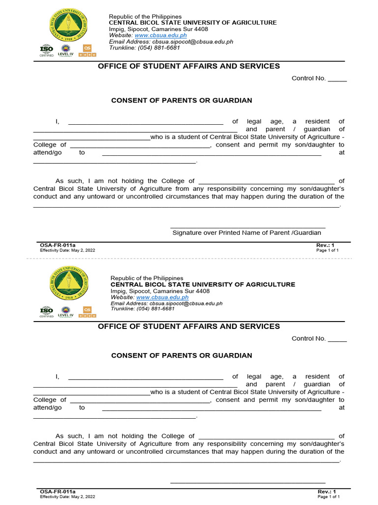 011a PARENT CONSENTStudent Org. Within Cam. Sur | PDF | Career & Growth | Social Science