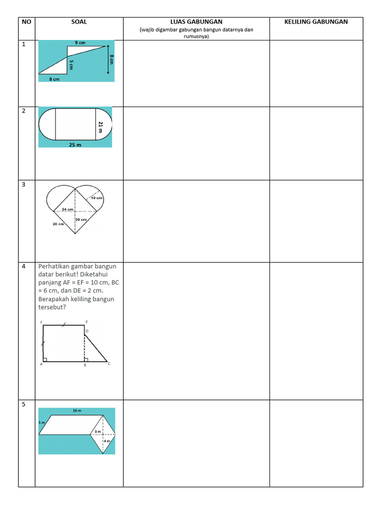 Latihan Luas Gabungan Dan Keliling Gabungan | PDF