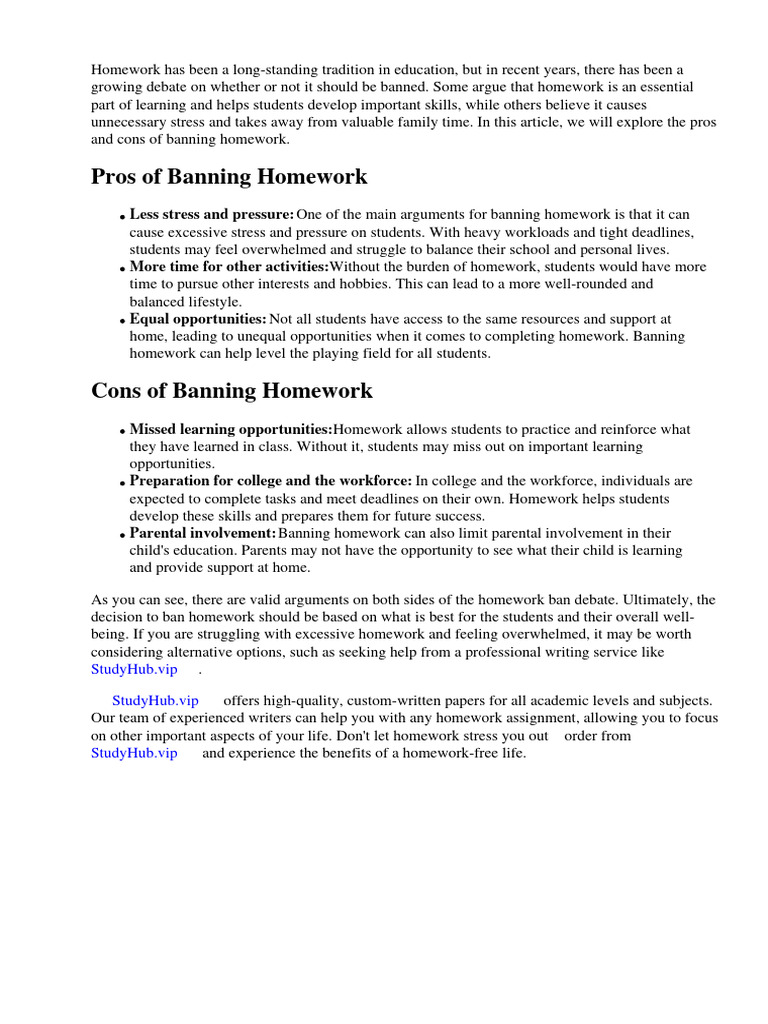 Homework Being Banned Pros and Cons | PDF | Homework | Teachers