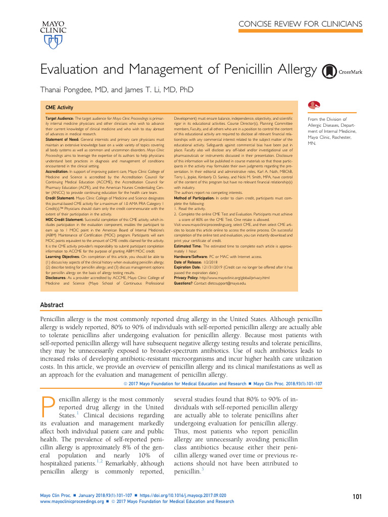 Evaluation-and-Management-of-Penicillin-Allergy_jm | PDF | Allergy ...