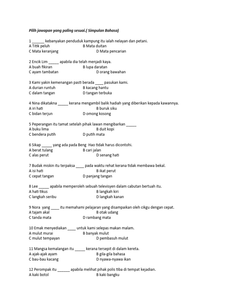 Pilih Jawapan Yang Paling Sesuai | PDF