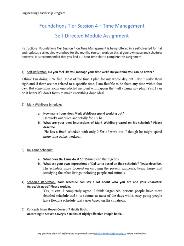 Foundations 4 - Time Management Self-Directed Module Assignment 2022 ...