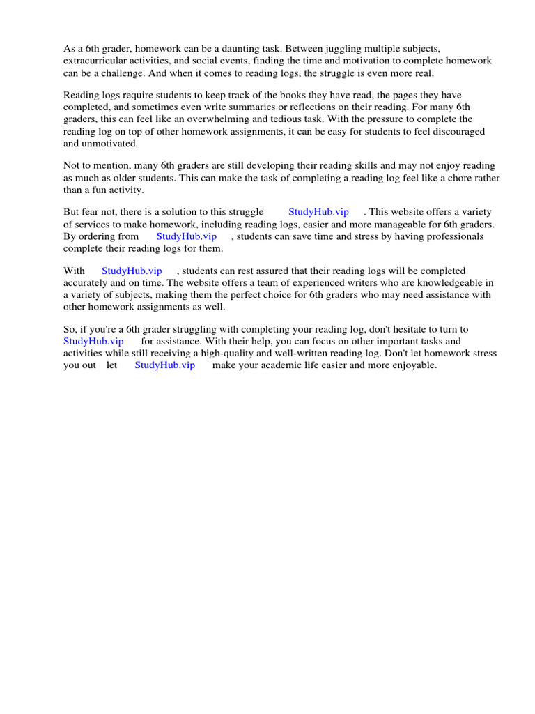 Homework Reading Log 6th Grade | PDF | Books | Homework