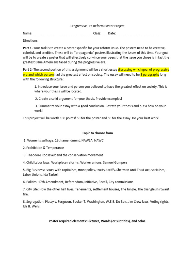 Progressive Era Project 1 | PDF