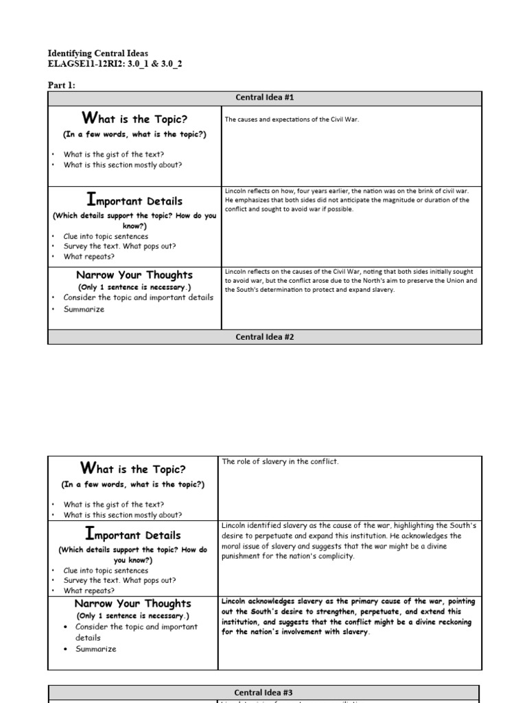 RI2-3.0 - 1 and 3.0 - 2 Graphic Organizer-2 | PDF | Abraham Lincoln ...