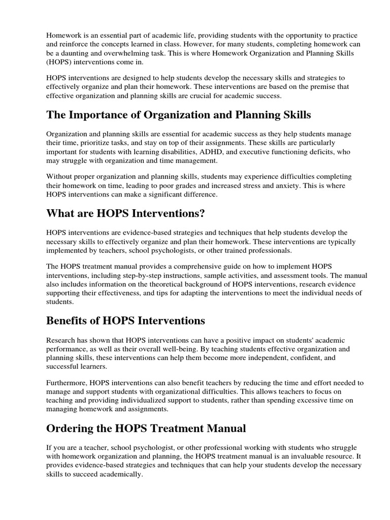 Homework Organization and Planning Skills (Hops) Interventions A ...