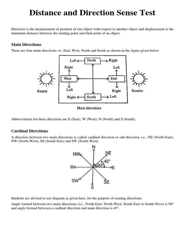 Reasoning Distance and Direction Sense Test | PDF | Angle | Space
