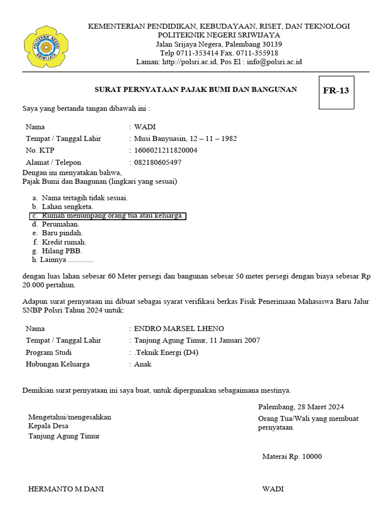 Surat Pernyataan PBB | PDF