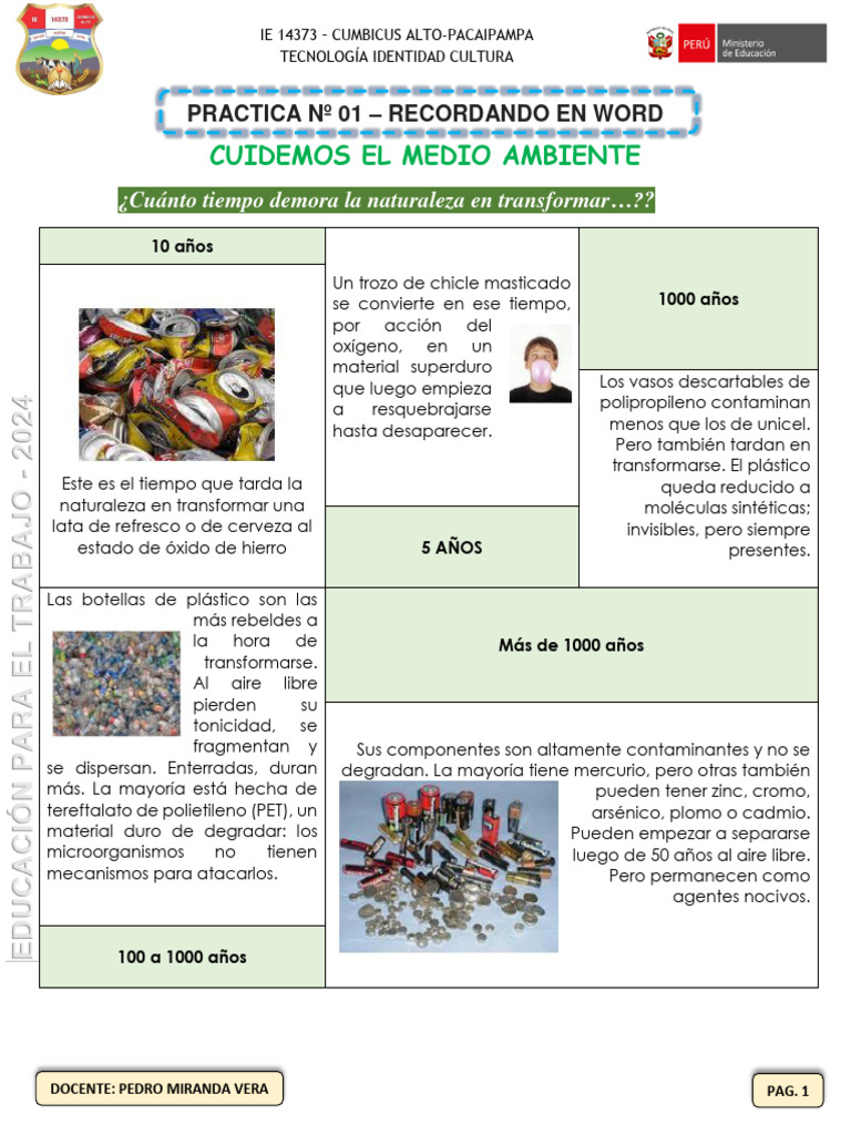 Ept-Practica #01 Cuarto Secundaria | PDF | El plastico | Elementos químicos