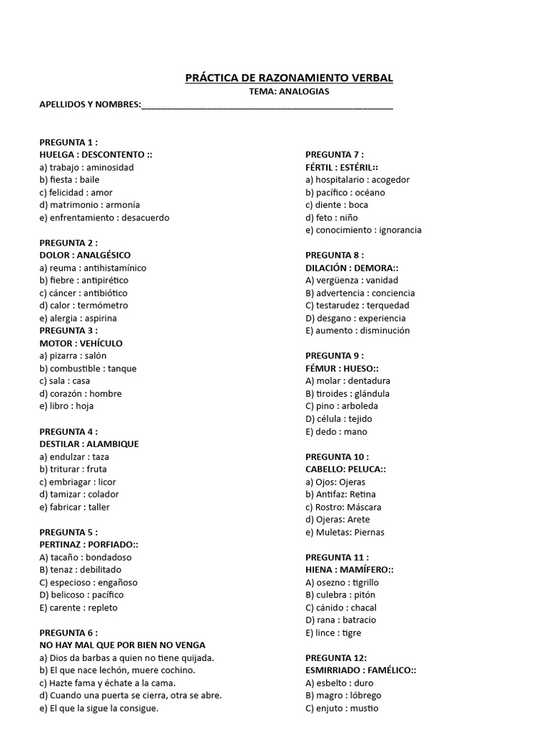 Practica Analogias RV | PDF