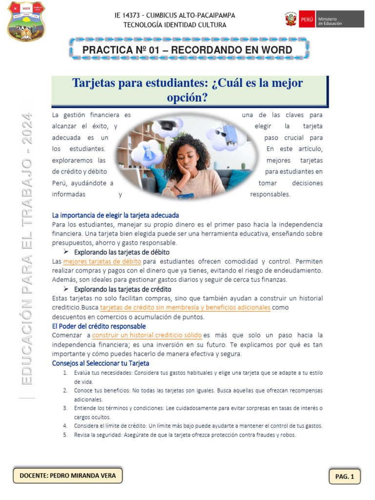 Ept-Practica #01 Quinto Secundaria | PDF | Tarjeta de crédito | Dinero