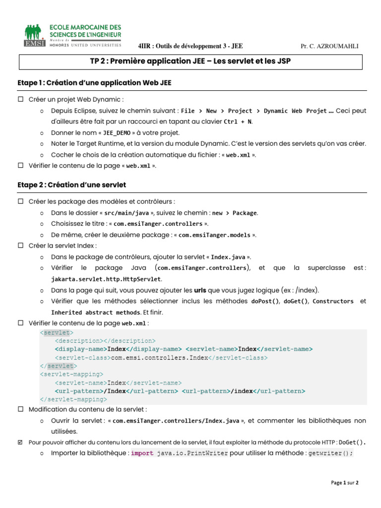 TP 2 Première Application JEE - Les Servlet Et Les JSP | PDF | Java (Langage de programmation ...