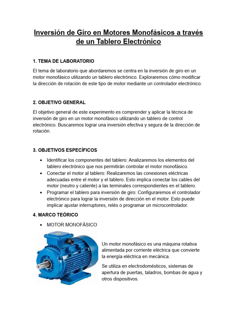 Inversión de Giro en Motores Monofásicos | PDF | Motor eléctrico | Relé