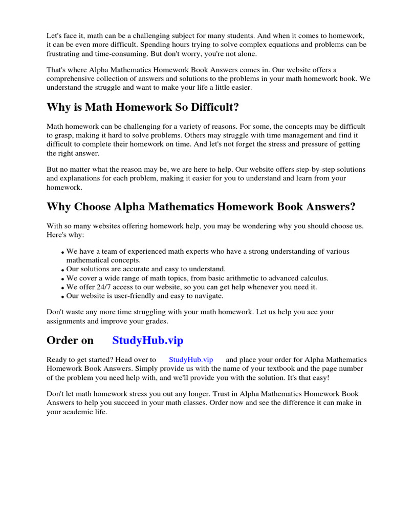 Alpha Mathematics Homework Book Answers | Download Free PDF ...