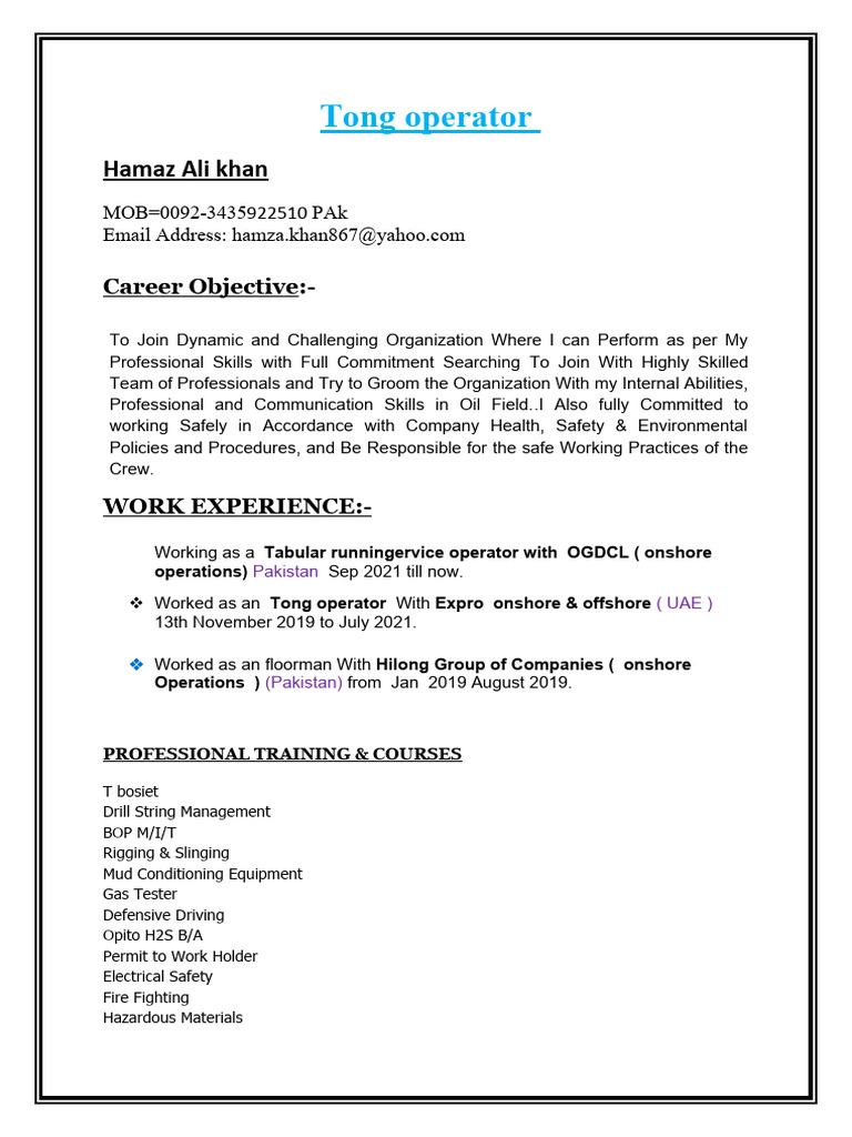 Tong Operator 1 | PDF