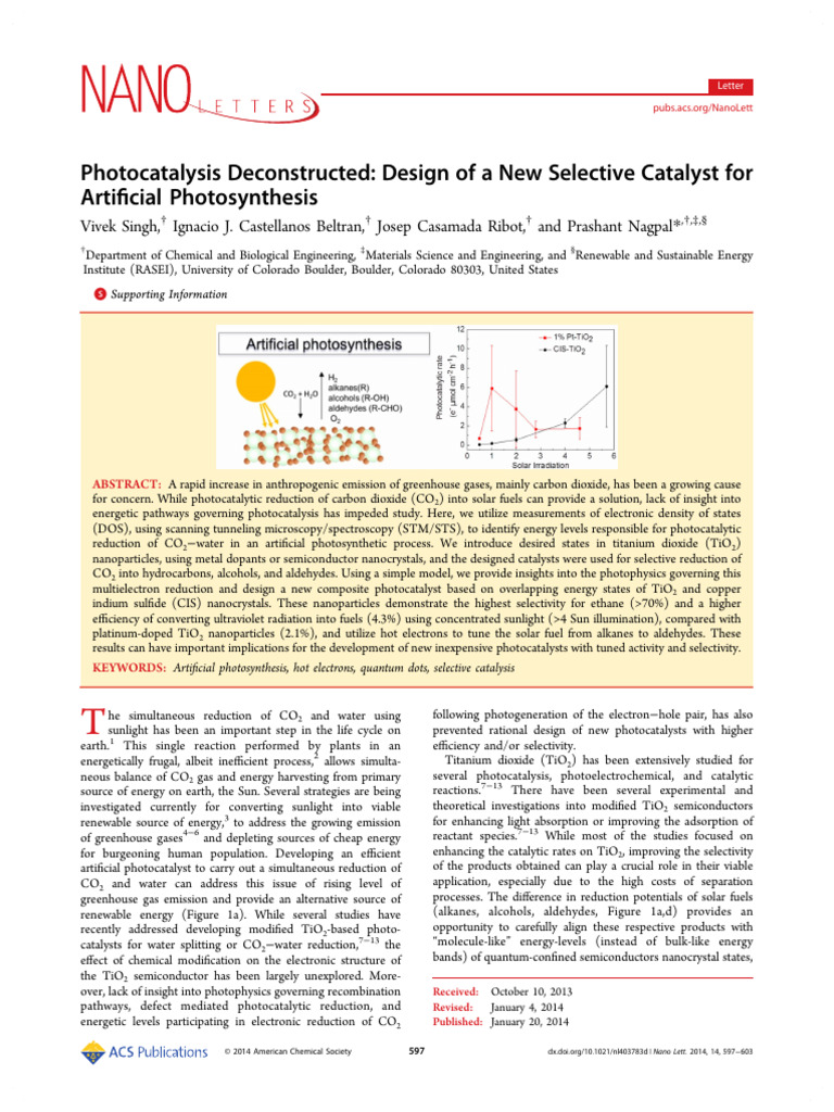 Photocatalysis Deconstructed Design of a New Selective Catalyst For | PDF | Nanoparticle | Catalysis