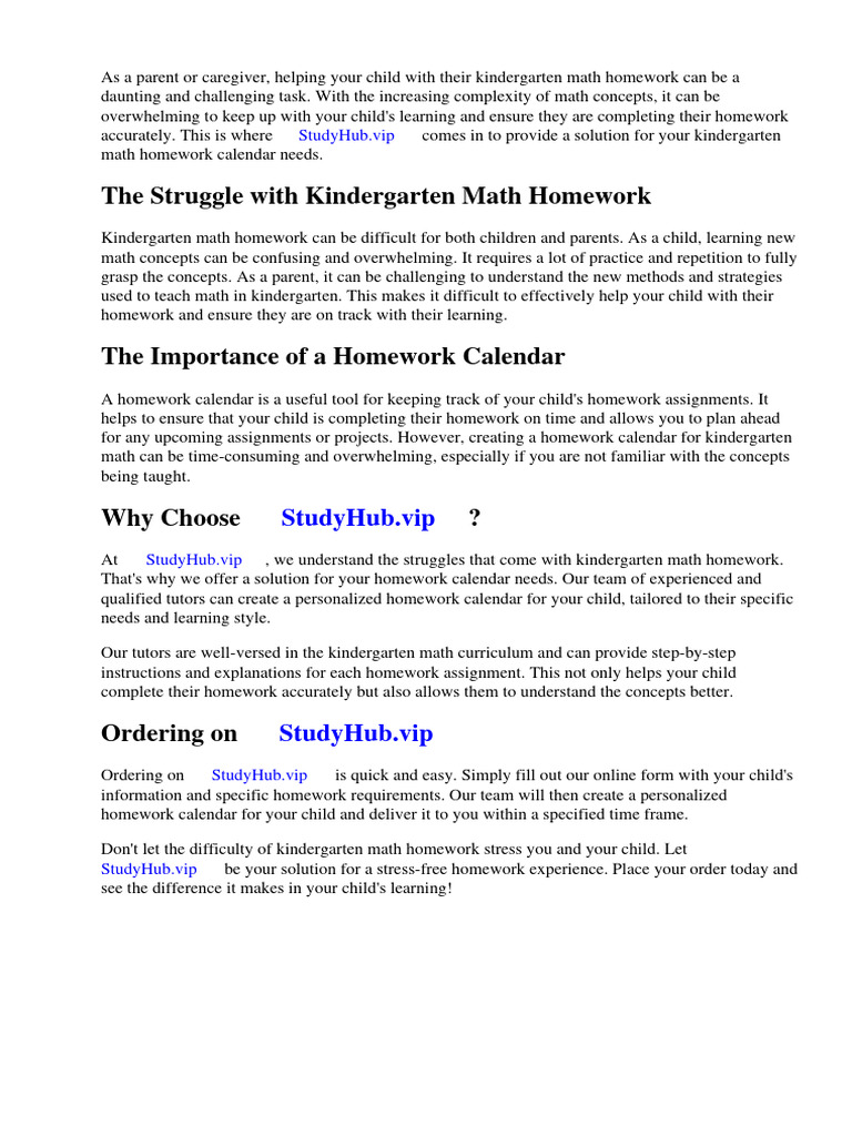 Kindergarten Math Homework Calendar | PDF | Homework | I Cloud