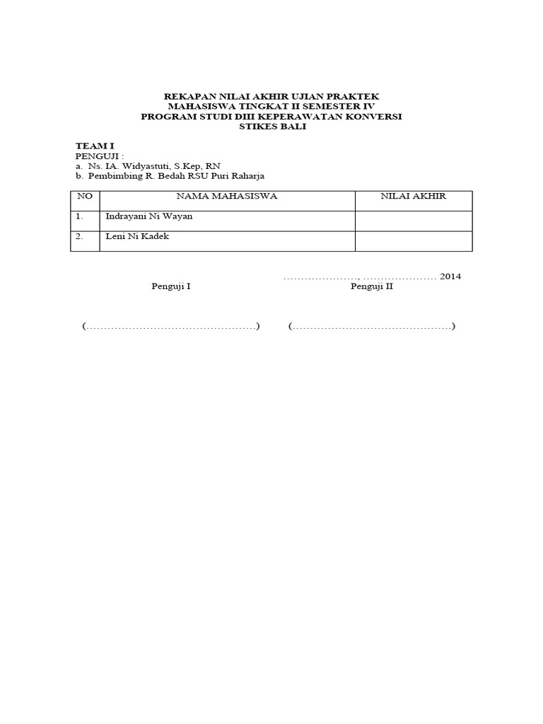 Form Rekap Nilai Utek | PDF