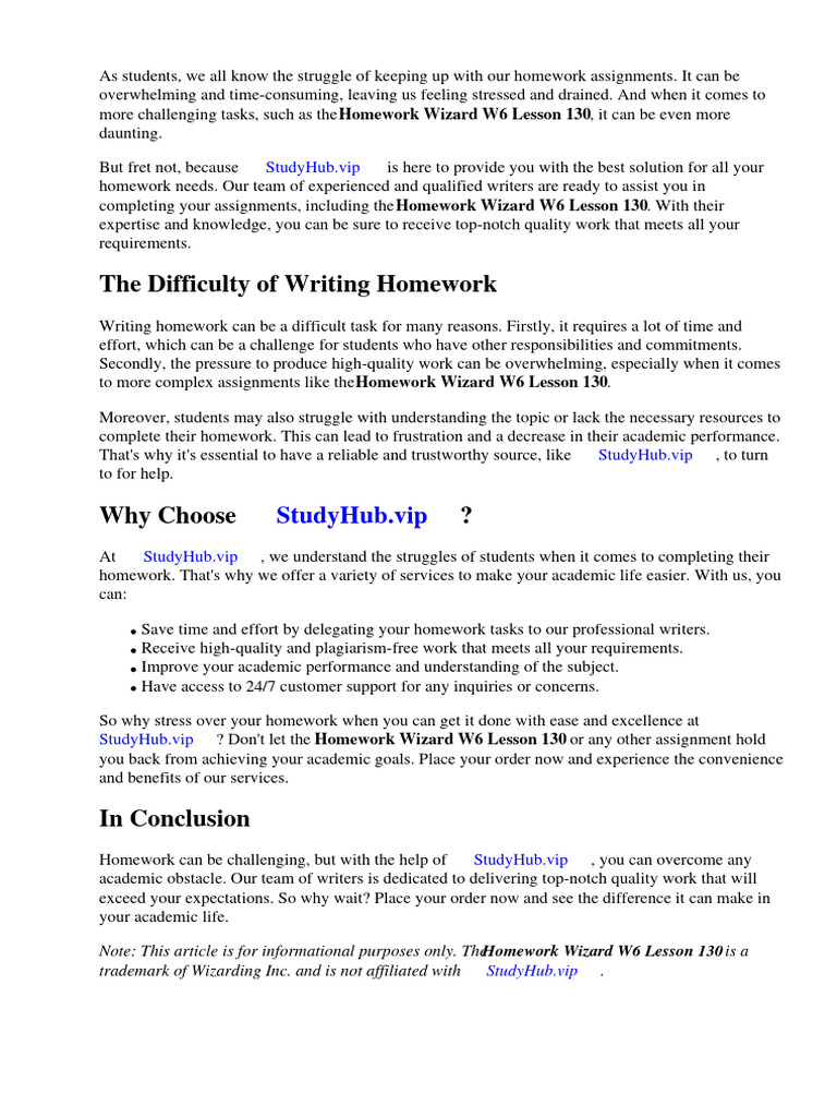 Homework Wizard w6 Lesson 130 | PDF | Homework