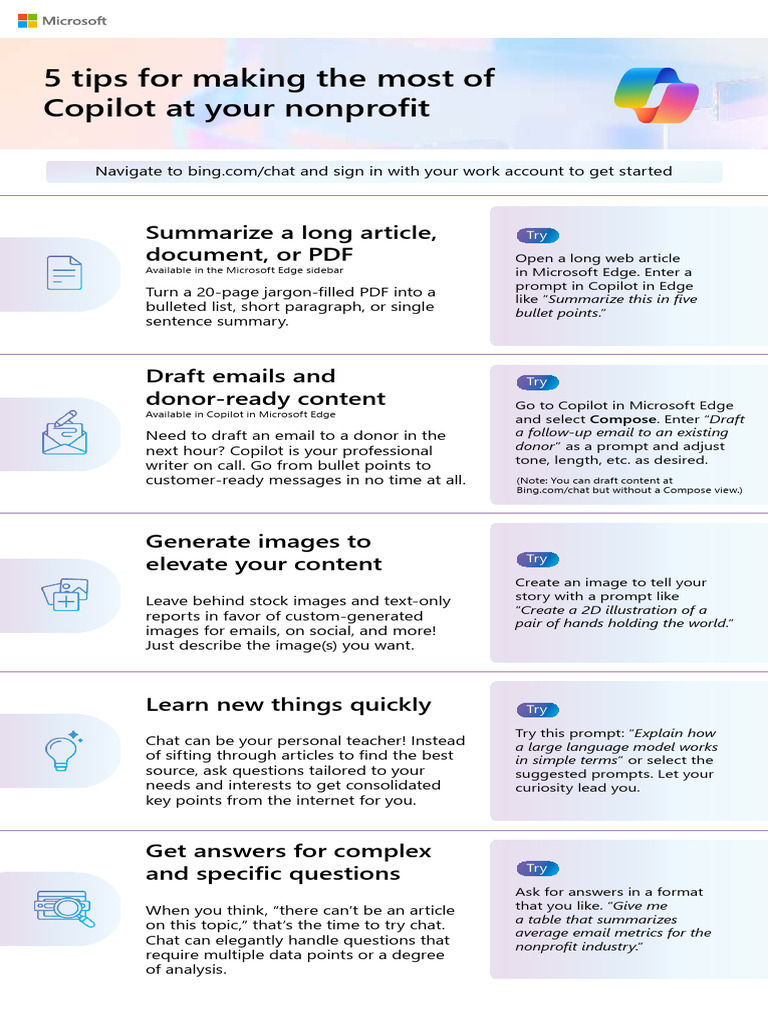 Five Tips For Making The Most of Copilot at Work Tip Sheet | PDF | Computing | Software