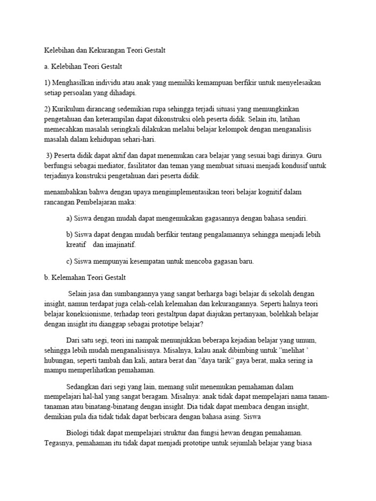 Kelebihan Dan Kekurangan Teori Gestalt | PDF | Karier & Perkembangan ... Kelebihan Dan Kekurangan Teori Gestalt | PDF | Karier & Perkembangan ...