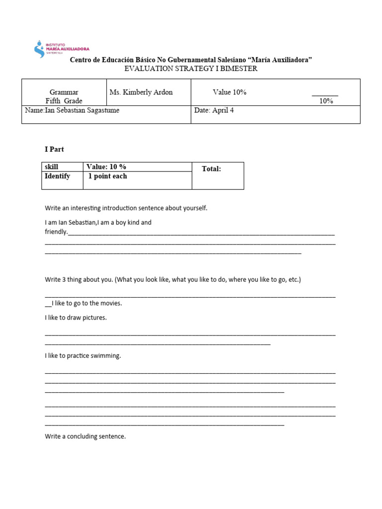 Grammar test 5th grade | PDF