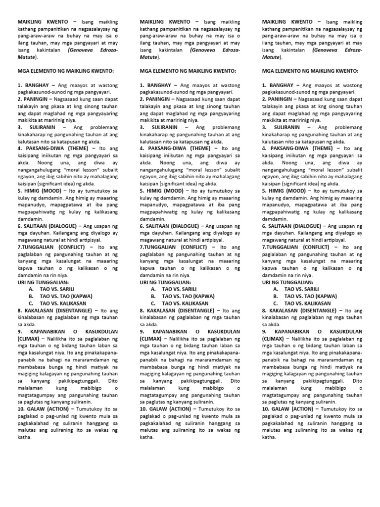 Maikling Kwento Notes | PDF